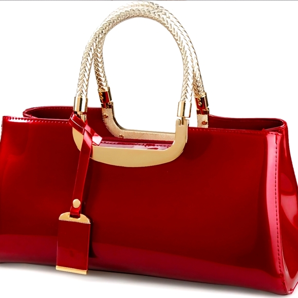 Bags | Elegant Red And Gold Satchel With Minimalist Design | Poshmark
